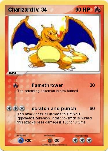 Pokémon Charizard lv 34 34 - flamethrower - My Pokemon Card