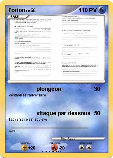 Pokémon l orion - plongeon - Ma carte Pokémon