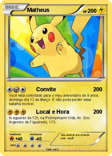 Pokémon Matheus 24 24 - Convite - My Pokemon Card