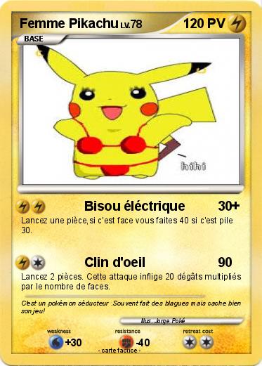 Pokémon Femme Pikachu - Bisou éléctrique - Ma carte Pokémon