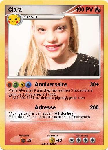 Pokémon Clara 260 260 - Anniversaire - Ma carte Pokémon