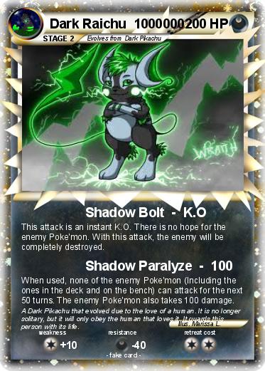 Pokémon Dark Raichu 1000000 4 4 - Shadow Bolt - K.O - My Pokemon Card