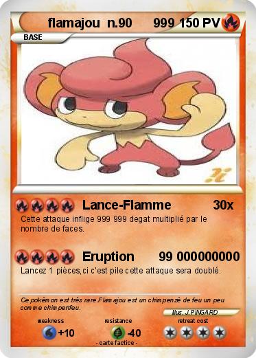 Pokémon flamajou n 90 999 999 - Lance-Flamme - Ma carte Pokémon