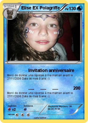 Pokémon Dresseuse Elise - Invitation anniversaire - Ma carte Pokémon