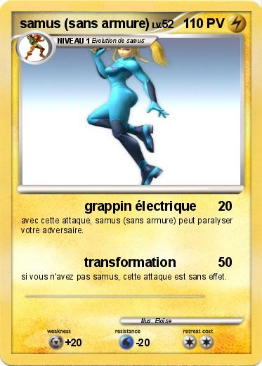 Pokémon samus sans armure 8 8 - grappin électrique - Ma carte Pokémon