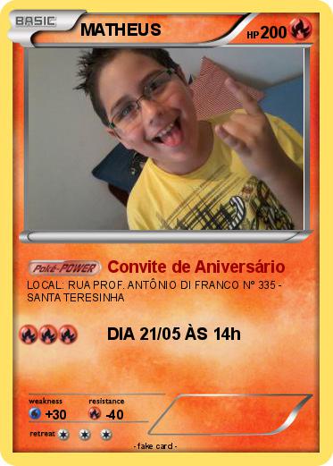 Pokémon MATHEUS 20 20 - Convite de Aniversário - My Pokemon Card