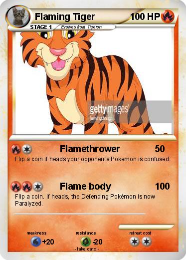 Pokémon Flaming Tiger 8 8 - Flamethrower - My Pokemon Card