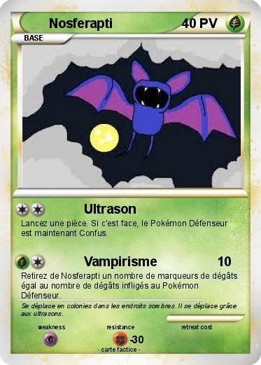 Pokémon Nosferapti 20 20 - Ultrason - Ma carte Pokémon