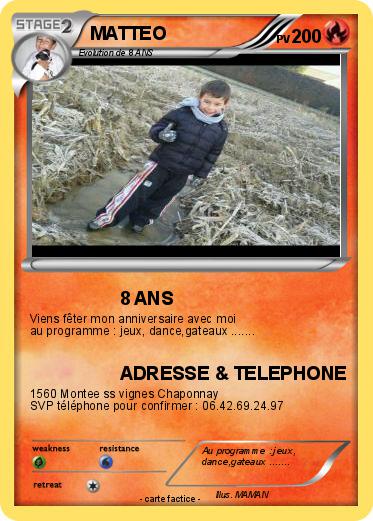Pokémon MATTEO 224 224 - 8 ANS - Ma carte Pokémon