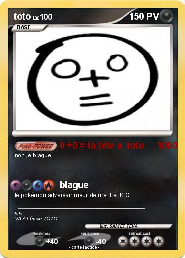 Pokémon toto 191 191 - 0 +0 = la tète a toto 1000 - Ma carte Pokémon