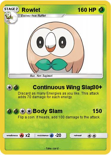 Pokémon Rowlet 175 175 - Continuous Wing Slap - My Pokemon Card