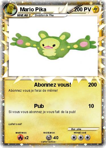 Pokémon Mario Pika 1 1 - Abonnez vous! - Ma carte Pokémon