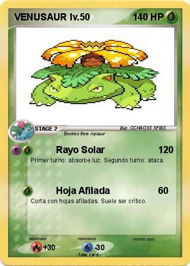 Pokémon VENUSAUR lv 50 50 - Rayo Solar - My Pokemon Card