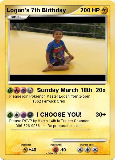 Pokémon Logan s 7th Birthday - Sunday March 18th - My Pokemon Card